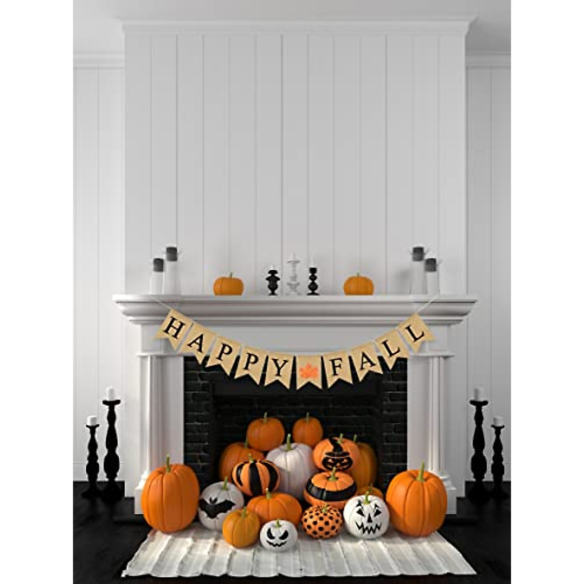 Happy Fall Burlap Banner - Assembled with Maple Leaf Design - Harvest Time & Halloween Party Decor - Thanksgiving Pre Strung Holiday Garland by Jolly Jon