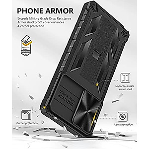 Case Designed for TCL Stylus 5G: Military-Grade Drop Proof Protection Rugged Protective Cell Phone Cover with Built in Kickstand & Slide - Shockproof TPU Matte Textured Bumper Armor Design - Black