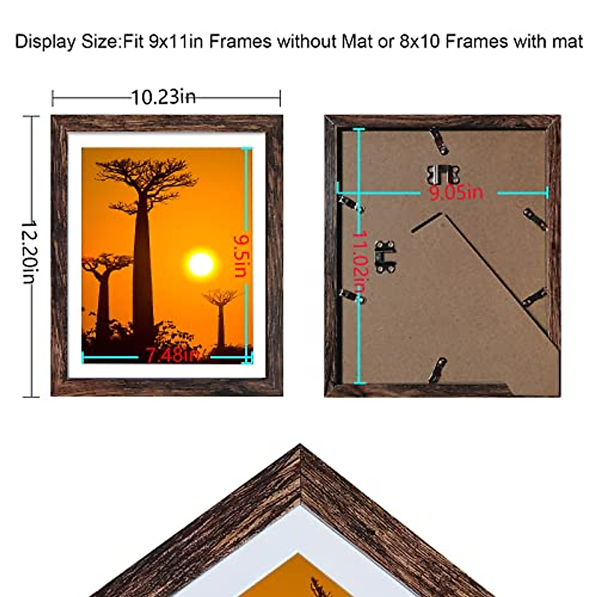 SESEAT 8x10 Picture Frames Rustic Brown with Mat Photo Frames 4 Packs for Tabletop or Wall