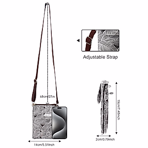 WITERY Small Canvas Cell Phone Purse Wallet- Handmade Cute Leaf Pattern Cross Body Phone Pouch with Shoulder Strap for Women Teen Girls