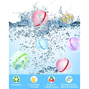 ALTOR Reusable Water Balloons, Magnetic Self Sealing Quick Fill Water Balloons, Latex-Free Silicone Water Balloons, No Pick UP after Water Fight Games, Summer Toys for Kids Adults (Glitter-15 Pcs)