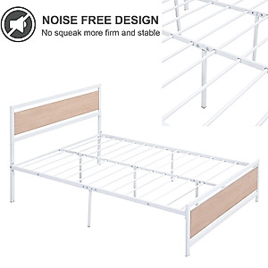 Full Size Platform Bed Frame with Solid Wooden Headboard & Footboard, Metal Slats Support, Ample Under Bed Storage for Bedroom Apartment Boy Girl, No Box Spring Needed/Easy Assembly/No Noise, White