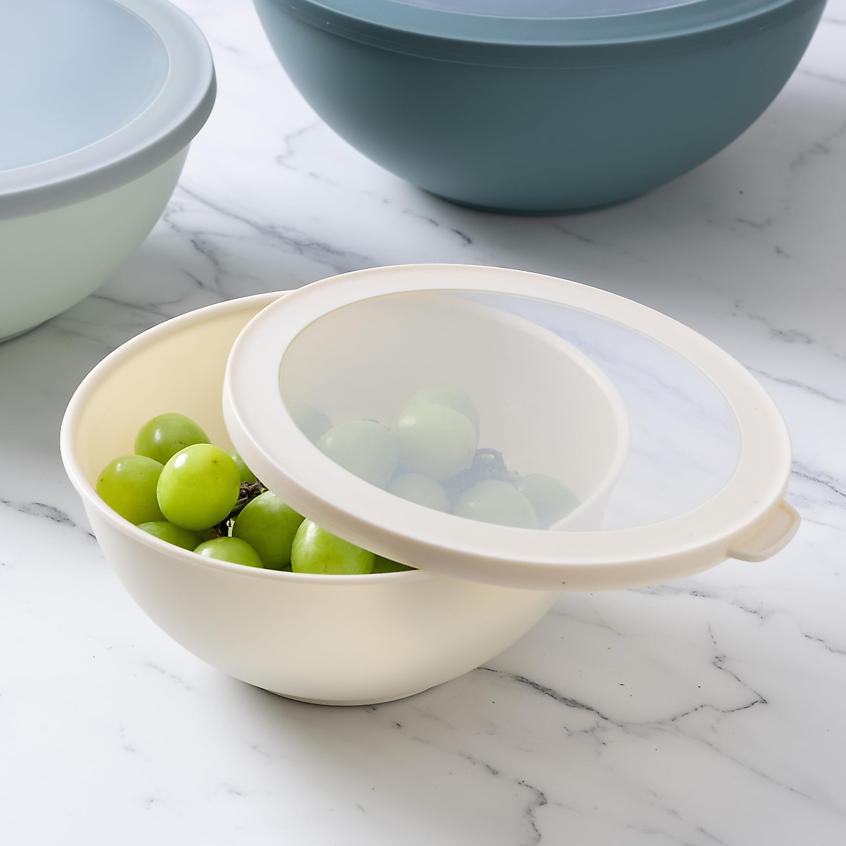 COOK WITH COLOR Mixing Bowls with TPR Lids - 12 Piece Plastic Nesting Bowls Set includes 6 Prep Bowls and 6 Lids, Microwave Safe (Teal)