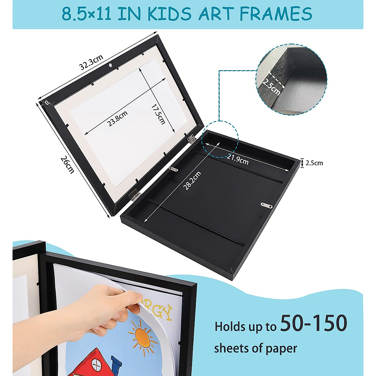 Eeyaniy Kids Artwork Frames Changeable 2-Pack, Front Opening Holds 150 Pcs, kids Art Frames With Mat, Picture Frame 8.5×11in for Display Kids Art Work,Drawing,Photos,Crafts,Hanging Art,Portfolio