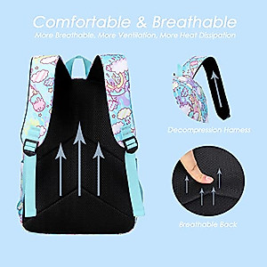 Dafelile Girls Backpack with Pencil Case Set, 2 in 1 Cute Patterns Printed Schoolbag Set Water Resistant Kids Bookbag for Kindergarten Elementary School Girls
