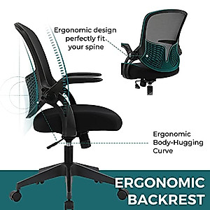Ergonomic Desk Chair Mesh Home Office Chair with Flip Up Armrests Mid Back Computer Chair Lumbar Support Adjustable Swivel Task Chair, Black