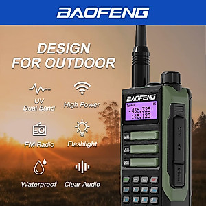 BAOFENG UV-16R Walkie Talkie USB-C 10W with Programming Cable 18.89in Tactical Antenna Waterproof Two Way Radio Long Range Dual Band Professional Handheld Radio Type-c Olive Green