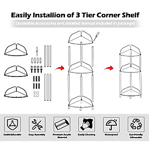 KOLUTI 3 Tier Bathroom Corner Shelf Stand, Solid Acrylic Floor Standing Rack Organizer Display for Restroom Living Room Bedroom Balcony, Small Toilet Paper Side Holder Storage, Clear