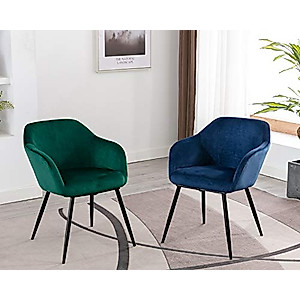 CIMOTA Dark Green Arm Chair Upholstered Accent Chair Velvet ArmChiar Comfy Leisure Side Chair Makeup Vanity Chair for Living Room Bedroom Dining Room