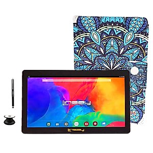 LINSAY 7" 2GB RAM 32GB Storage Android 12 Tablet with Mandala Blue Leather Case, Pop Holder and Pen Stylus