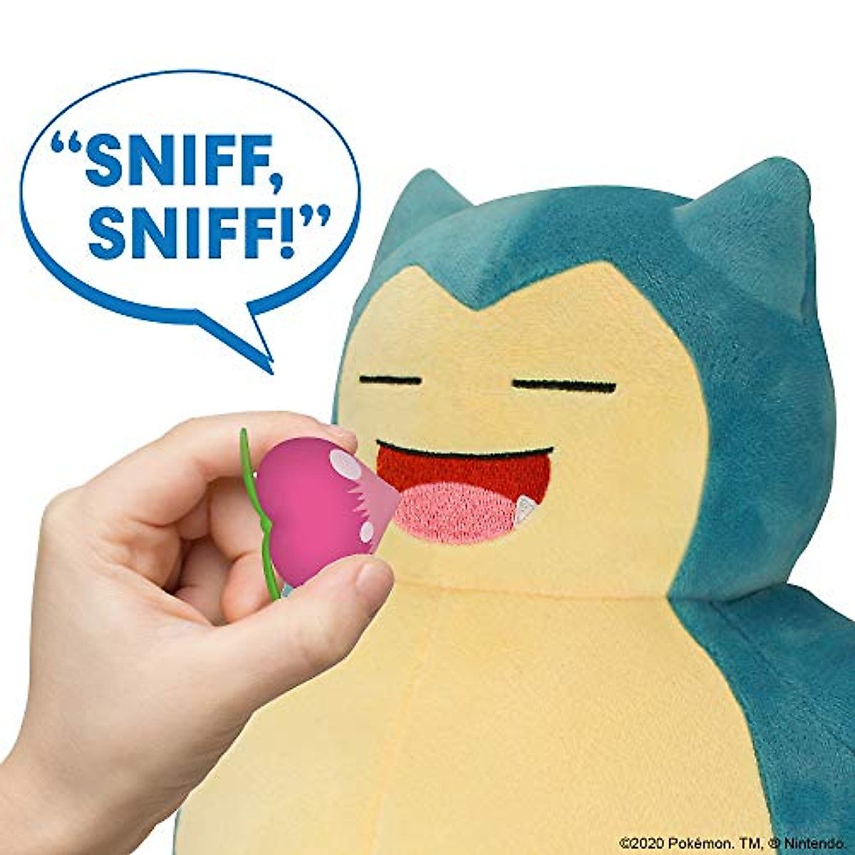 Pokemon Snooze Action Snorlax Plush, 10-Inch Plush Toy - Features Over 20 Authentic Snorlax Sounds, with 2 Modes of Play: Asleep & Awake, Plus Vibrating Belly - Eats Pecha Berry (Included)