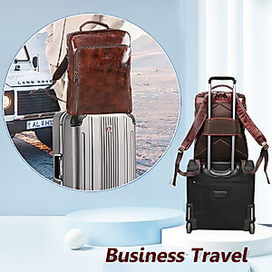 Ronts Banuce Full Grain Italian Leather Backpack for Men Business Travel 14 Inch Laptop Backpack Work Bag