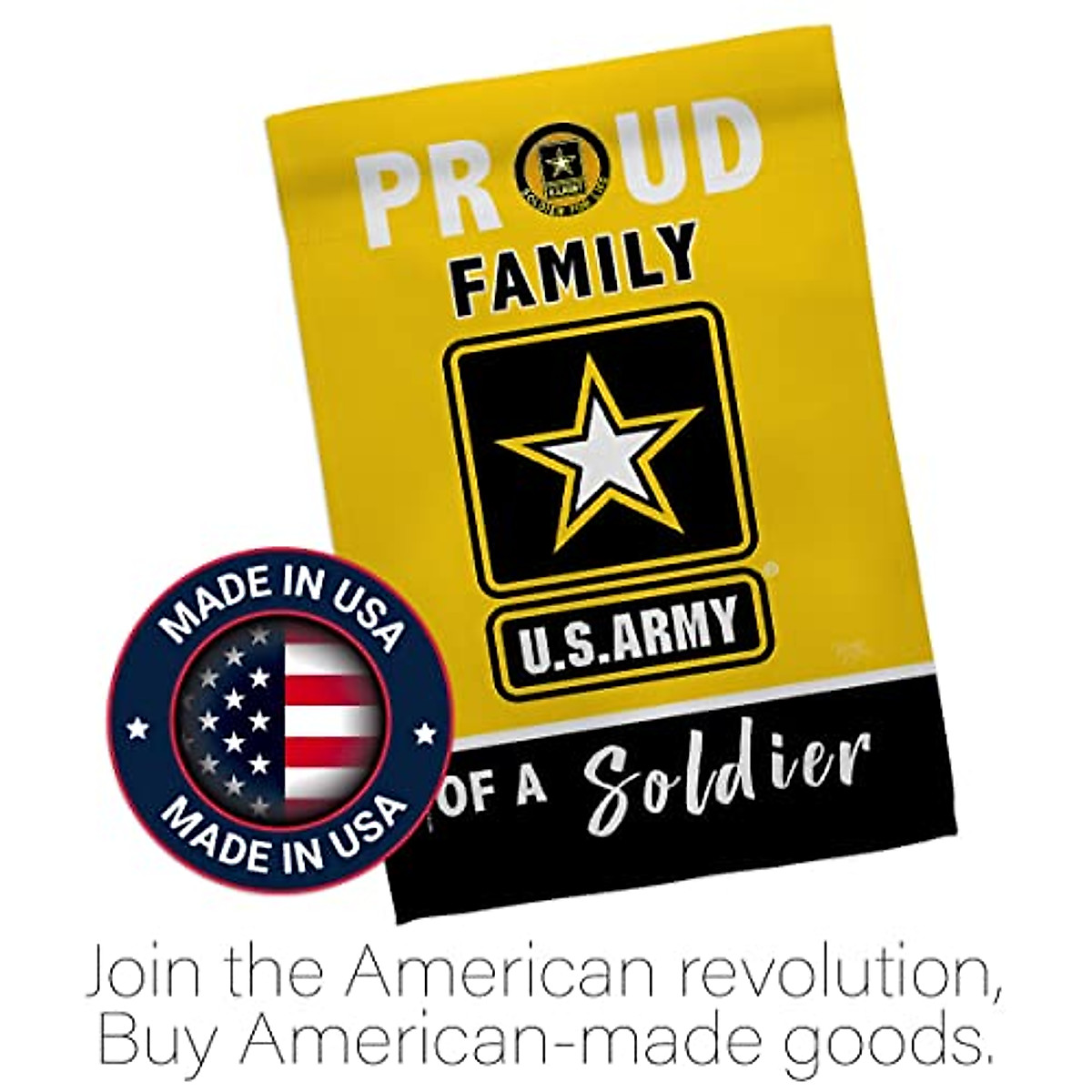Breeze Decor Proud Family Soldier Garden Flag Armed Forces United State American Military Veteran Retire Official House Decoration Banner Small Yard Gift Double-Sided, Made in USA, Yellow/Black