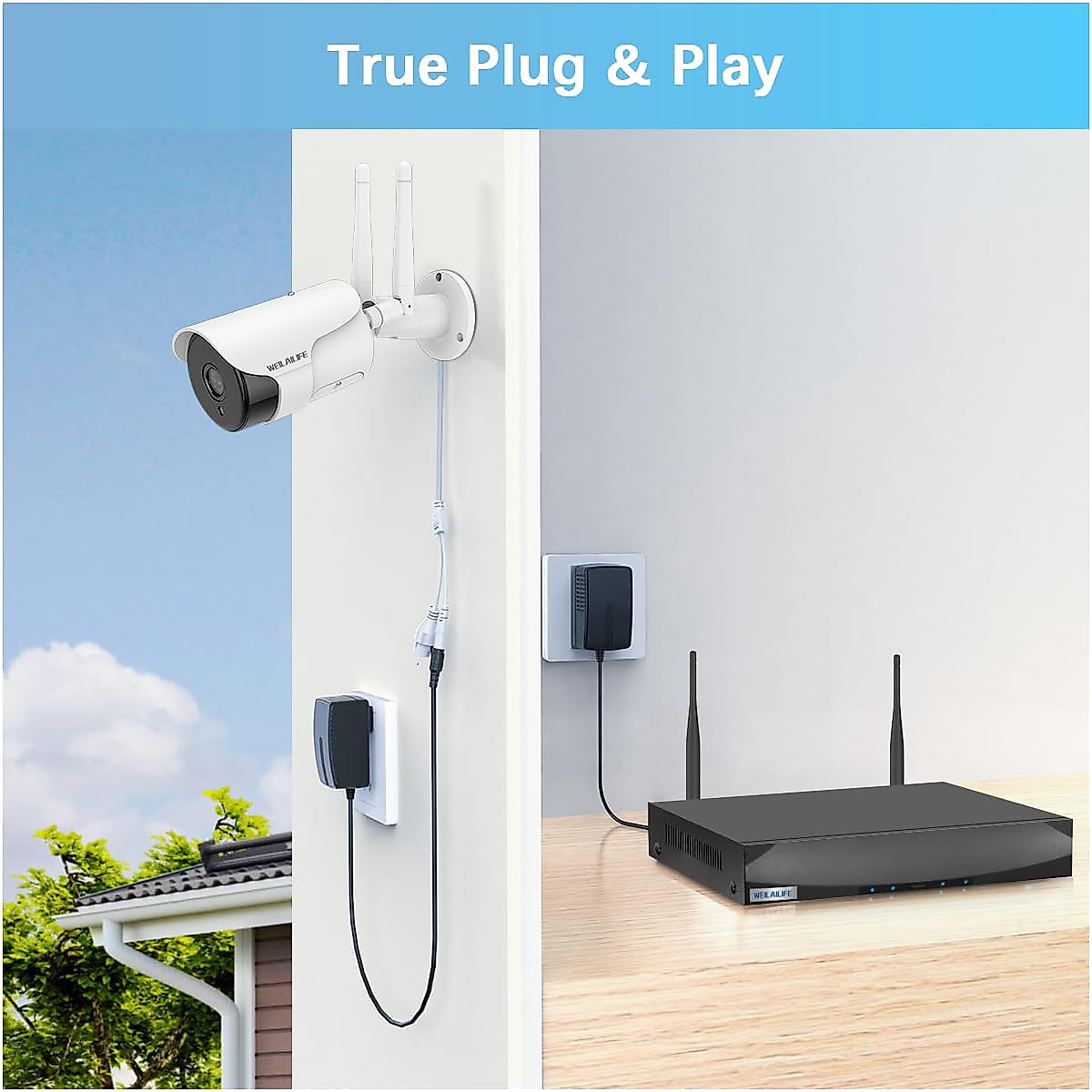 (3.0MP & 2-Way Audio)Dual Antennas Security Wireless Camera Outdoor, 2K WiFi Home IP Bullet Exterior Surveillance Camera (2 Pcs)