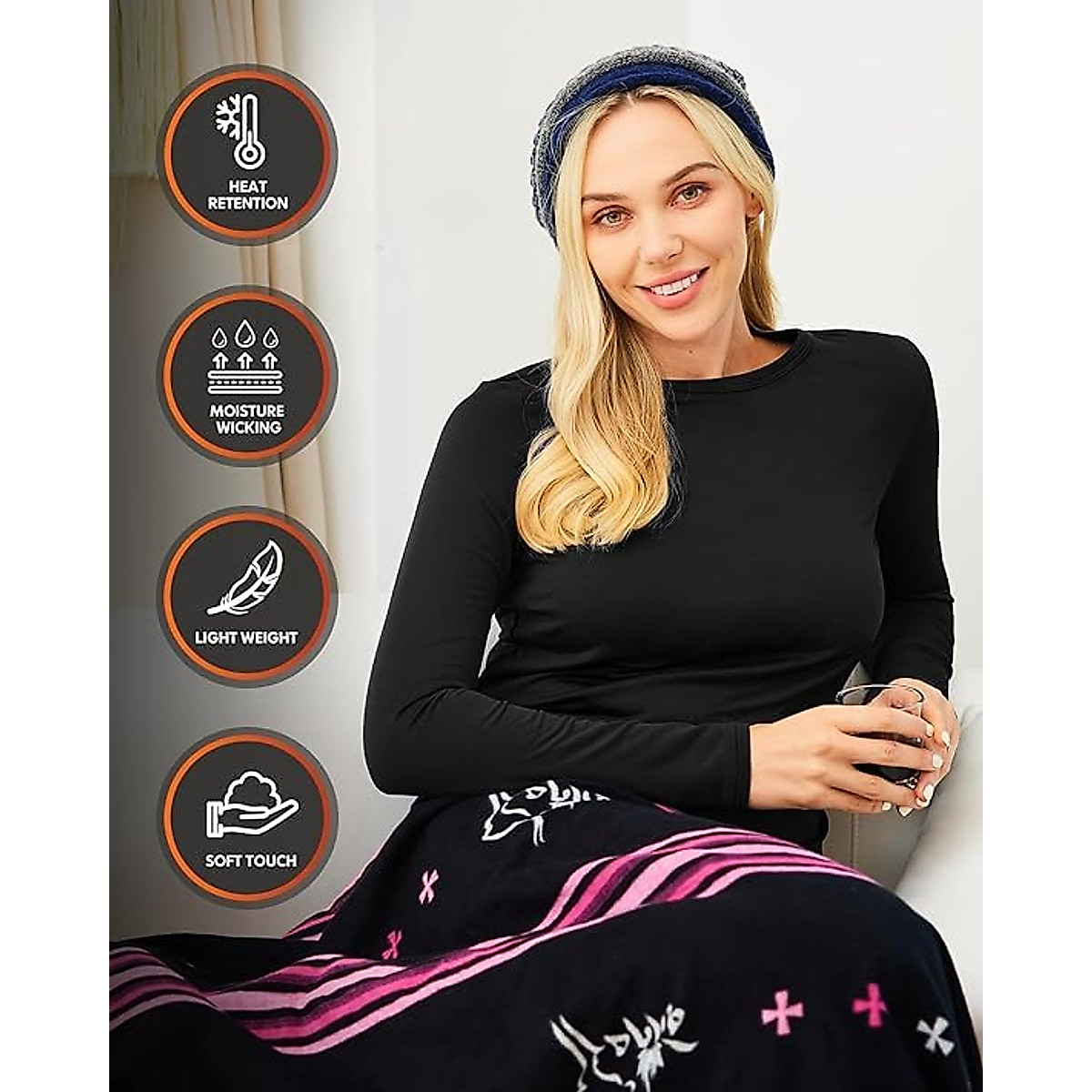 CL convallaira Women Thermal Underwear Base Layer Long Johns with Fleece Lined Set Winter Warm Top Bottom, Crewneck, X Large, Black