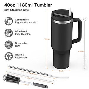 Bailkind 40oz 1180ml Tumbler With Straw and Lid X2, Spill-Proof Double Wall Stainless Steel Vacuum Insulated Cup Travel Flask Mug With Handle for Water, Iced/Hot Tea or Coffee