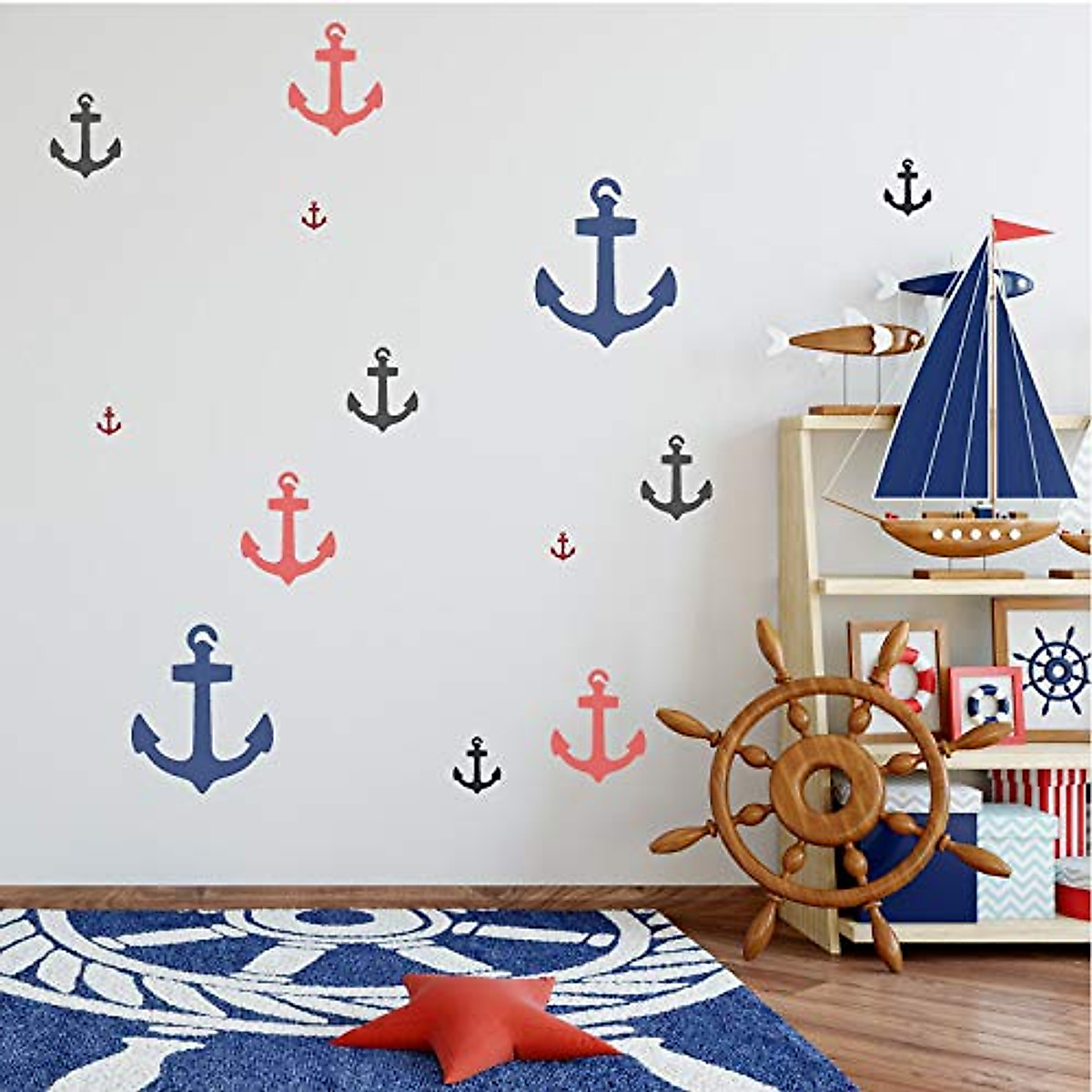 NAKLEO 5 pcs Reusable Plastic Stencils - Anchor Anker Seafaring - 13.4" to 3.5" - Pattern Children Kids Painting Template Room Decor - Craft DIY Wall Furniture