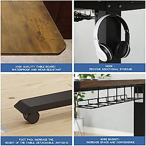 bilbil L-Shaped Electric Height Adjustable Standing Desk 59 Inches, Stand Up Rising Table for Home Office with Splice Board, Black Frame and Rustic Brown Top