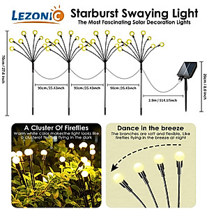 Lezonic Solar Swaying in Wind Firefly Lights, 4 Pack Total 32LED Starburst Solar Garden Lights for Outdoor Pathway, Patio, Landscape, Yard, Garden Decor
