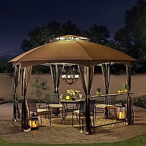 ZZBJ Outdoor Patio Hexagon Gazebo 13' W X 11' D Dome Top Powder-Coated Steel Frame Gazebo with Net Gray