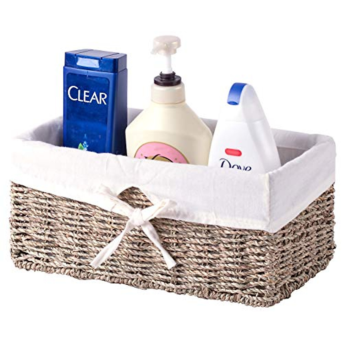 Vintiquewise(TM Seagrass Shelf Basket Lined with White Lining (Pack of 2)