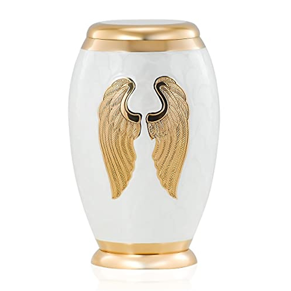 Nazareth Store Wings Adult Cremation Urn for Human Ashes Elegant Elite Pearl White with Gold Flower,Hand Made Brass Classy Finish to Honor Your Loved One - with Velvet Box
