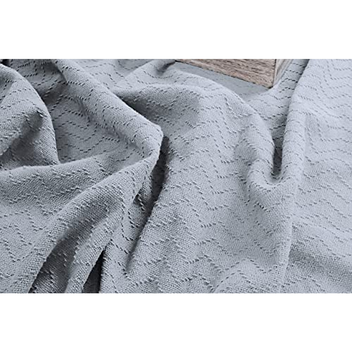 ELVANA HOME BELIZZI 100percent Cotton Bed Blanket, Breathable Thermal Blanket Twin Size, Soft Chevron 60''x90'', Perfect for Layering Any All Season, Light Grey