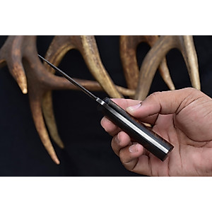 Knives Ranch Fixed Blade EDC Knife with Horizontal Carry Sheath – Small Hunting Knife – Damascus Skinning Knife – Cowboy Knife with Leather Sheath Stabilized Rosewood Handle (4402-IRW)