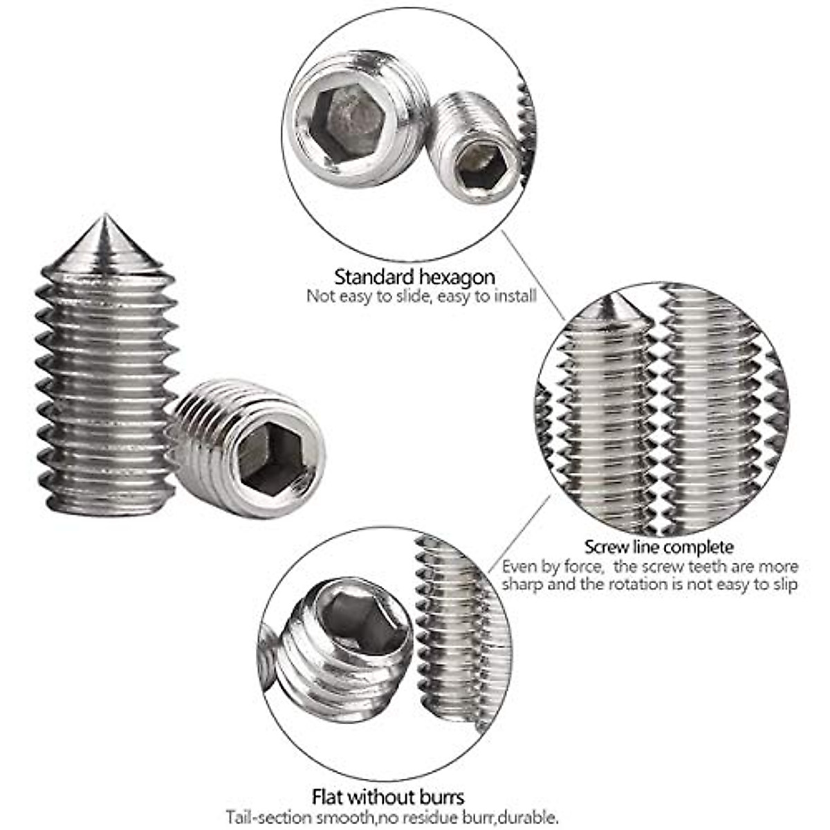 L-A 0.8mm Pitch M5x12mm 304 Stainless Steel Cone Point Hexagon Socket Grub Screws （100Pcs)