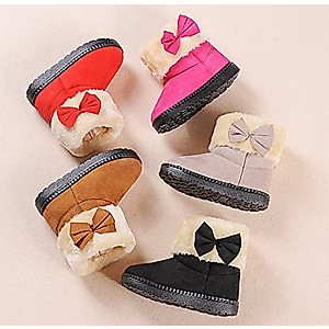 DADAWEN Baby's Girl's Toddler Fashion Cute Bowknot Fur Lining Princess Warm Snow Boots Brown US Size 11 M Little Kid