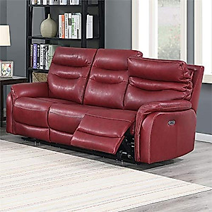 Steve Silver Fortuna Leather Dual-Power Reclining Sofas, 84" L x 38" W x 41" H, Wine