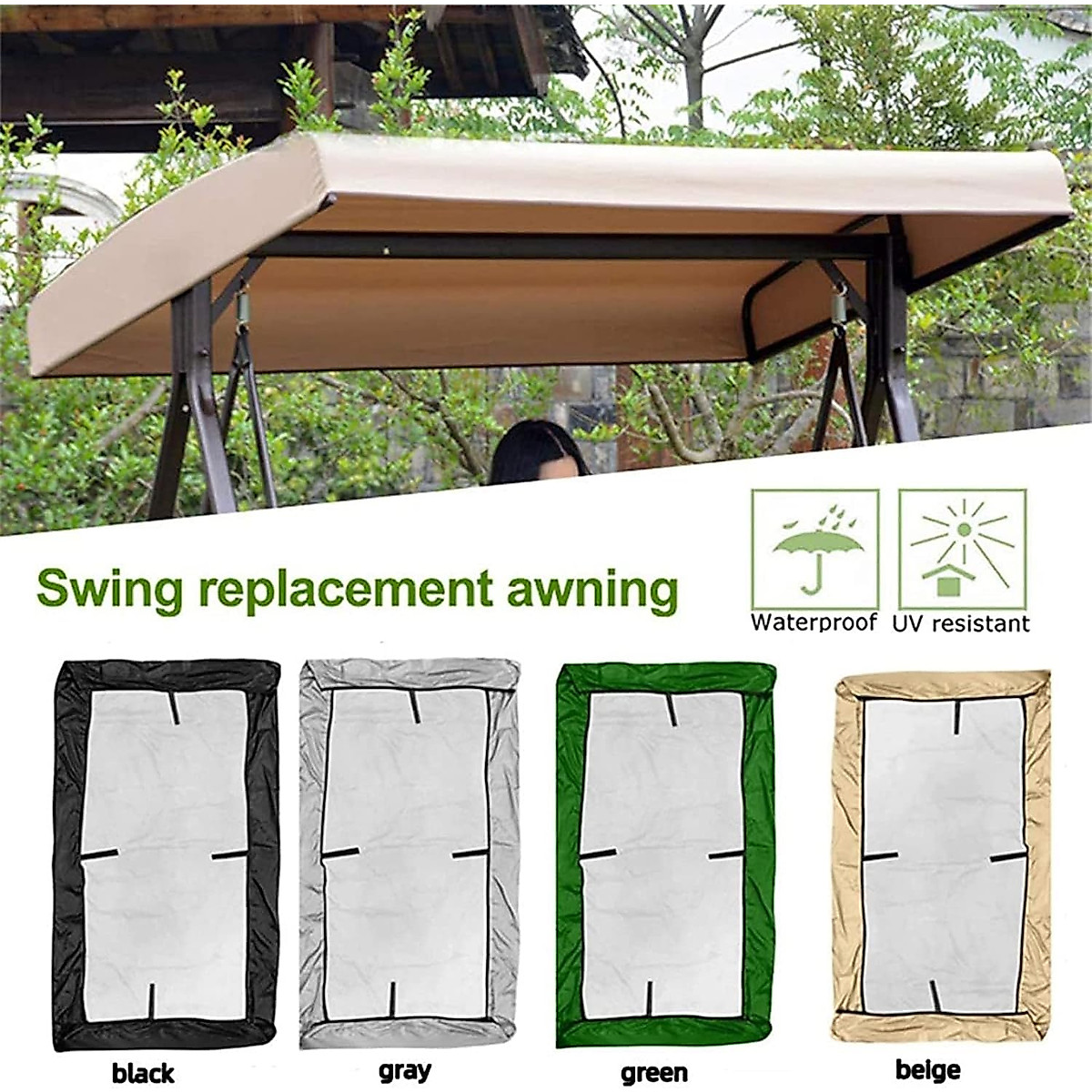 Outdoor Swing Canopy Replacement Cover 3 Seater,191x120x18cm/75x47x7'' Universal Patio Swing Cover,Waterproof Replacement Canopy Top Cover for Garden Swing Chair Patio Hammock