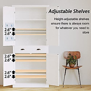 IRONCK Kitchen Pantry Storage Cabinet 72" Height, with Barn Doors, Drawer, 4 Adjustable Shelves, Freestanding Cupboard for Dining Room Living Room, Laundry, White