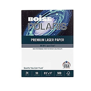 BOISE POLARIS Premium Laser Paper, 8.5" x 11" Letter, 98 Bright White, 24 lb., 8 Ream Carton (4,000 Sheets)