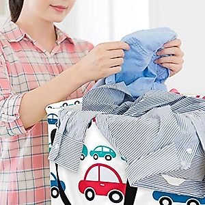 Driving Cars Print Collapsible Laundry Hamper, 60L Waterproof Laundry Baskets Washing Bin Clothes Toys Storage for Dorm Bathroom Bedroom