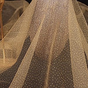 SHAYUAN 60" x 8 Yards Glitter Tulle Fabric Rolls for Bridal Veil Tutu Skirts Tulle Bolt Ribbons DIY Sewing Crafts Wedding Arch Bridal Showers Decoration Photography - Gold