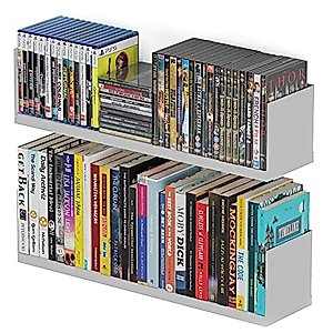 Wallniture Libro Floating Shelves U Shape Metal Wall Shelf Bookcase CDs DVD Storage and Display Home Decor White Set of 2
