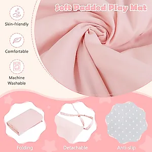 HONEY JOY Kids Play Tent, Toddler Tent Indoor Playhouses with Mat, Windows, Curtain, Solid Wood Frame, 52" x36" x 52", Large Children Princess Castle Play Tent for Boys Girls (Pink)