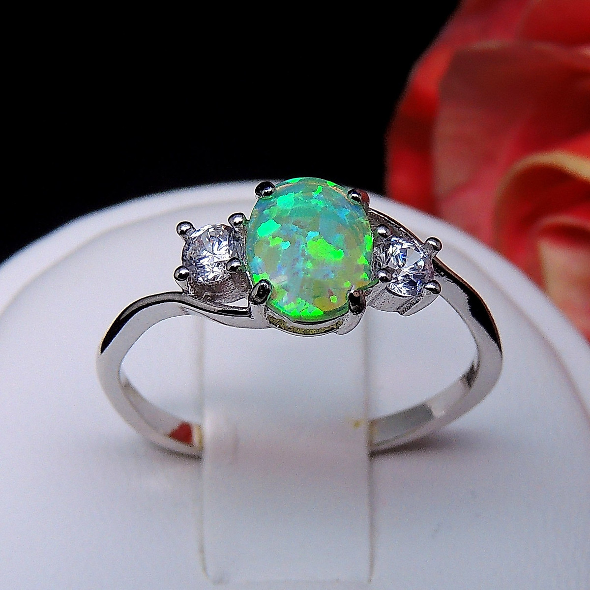Ginger Lyne Collection Addy Purple Oval Opal Sterling Silver CZ Ring Size 9