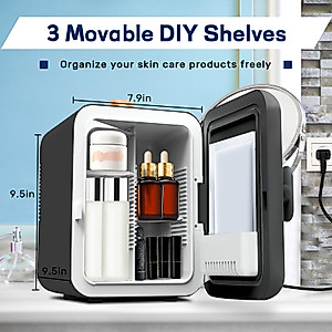 Aidek Cosmetic Makeup Mini Fridge for Skin Care, 4L Portable Beauty Fridges DIY Shelves for Bedroom, Dorm, Office, Small Refrigerator, AC/DC12v Car Cooler for Desktop and Travel (Pearl Black)