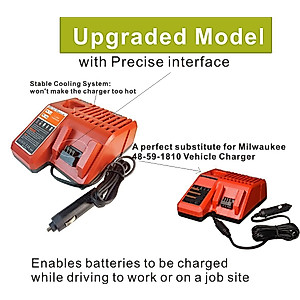 Replacement for Milwaukee Electric Tools Corp 48-59-1810 Vehicle or M12 M18 Car Charger,for Milwaukee 12V&18V XC Lithium Ion Battery 48-11-1850 48-11-1840 48-11-1815 48-11-1828