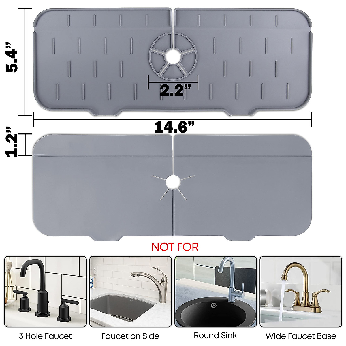 LCbasics - Sink Splash Guard - Silicone Faucet Handle Drip Catcher Tray - Sink Protectors for Kitchen Sink - Faucet Splash Guard for Kitchen Sink and Bathroom - Sink Mat Keeps Area Drier (BLACK-SMALL)