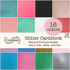Crafasso 12" x 12" 300gms Heavy & Premium Glitter cardstock, 16 Sheets, 16 Colors