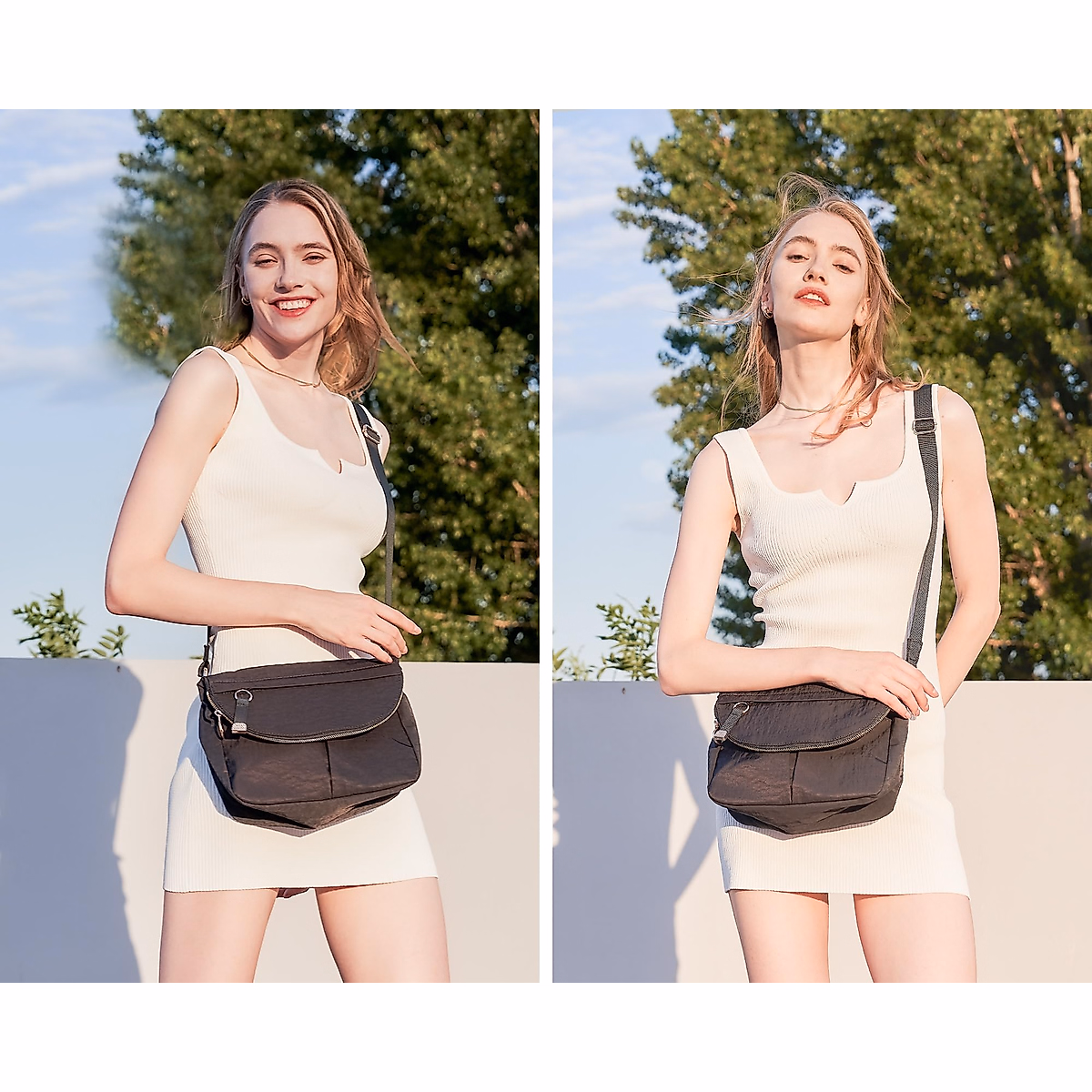 Iilyswee Crossbody Bag for Women, 5L All Night Festiva Bag Adjustable Strap Purse, Nylon Handbags for for Work College Gym Travel Casual Outdoor, Black