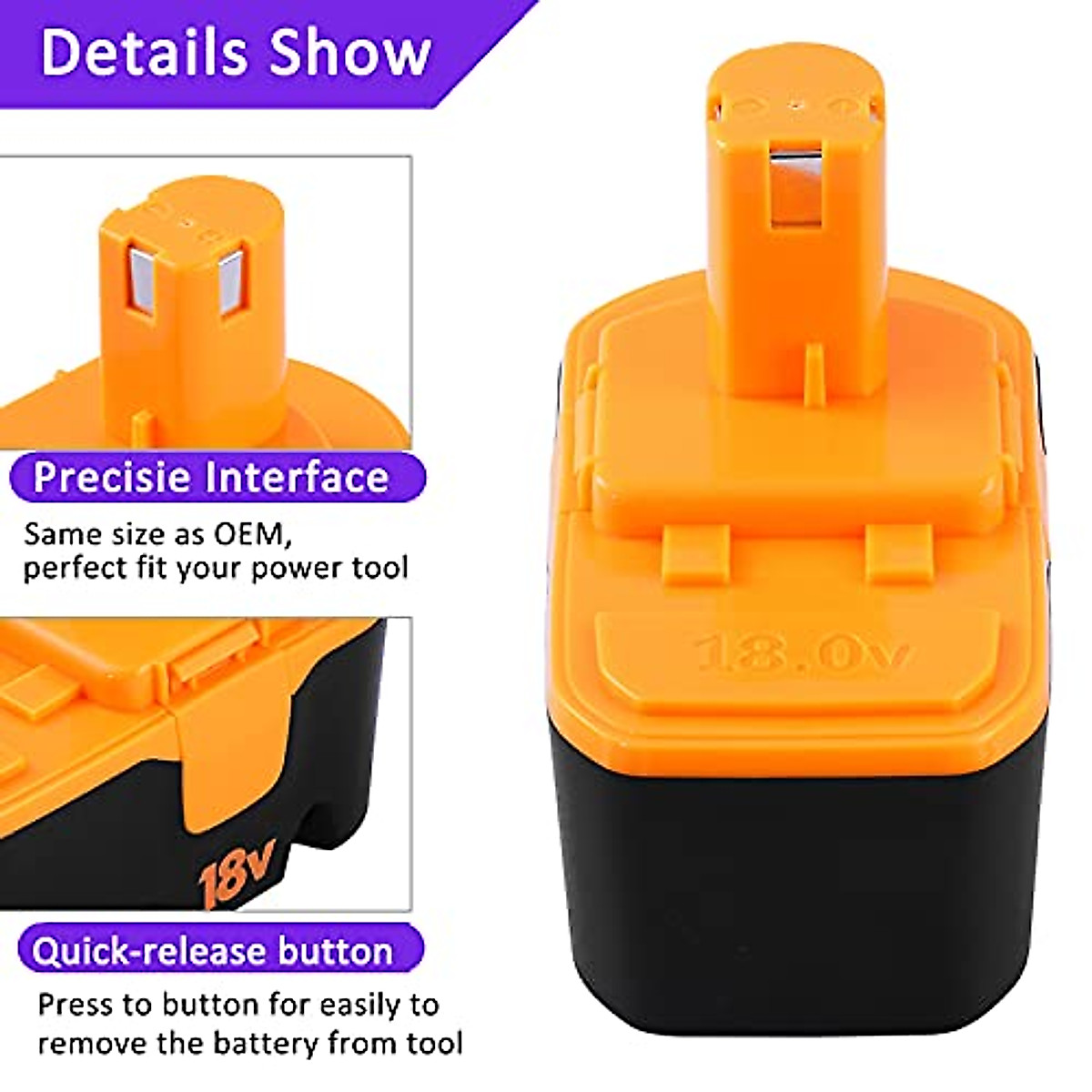 Forrat [Upgraded 3.6Ah] 2 Pack P100 Ni-Mh Replacement Battery Compatible with Ryobi 18V Battery P101 ABP1801 ABP1803 BPP1820 1322401 1400672 1323303 130255004 130224007 130224028 130224054