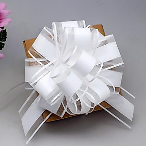 FQTANJU 5 PCS 6 inches Large Pull Bows, Bow for Gift Wrapping, Ribbon Bows for Wedding Christmas Birthday Party Gift Baskets or Valentine's Day Flower Gift Boxes Decoration (White)