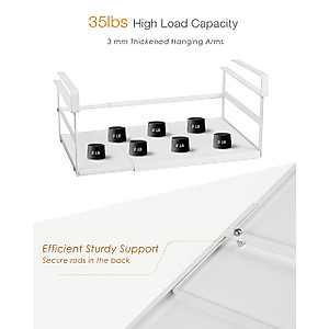 Selosiz Under Shelf Storage Basket Expandable Organizer, 2 Pack Hanging Baskets Under Cabinet Shelf, Add-on Space Saver Pantry Kitchen Cupboard Desk Counter Bookshelf, Heavy-Duty Slide-in White