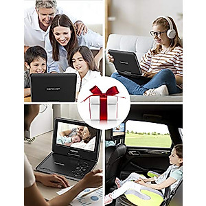 DBPOWER 11.5" Portable DVD Player, 5-Hour Built-in Rechargeable Battery, 9" Swivel Screen, Support CD/DVD/SD Card/USB, Remote Control, 1.8 Meter Car Charger, Power Adaptor and Car Headrest (Black)