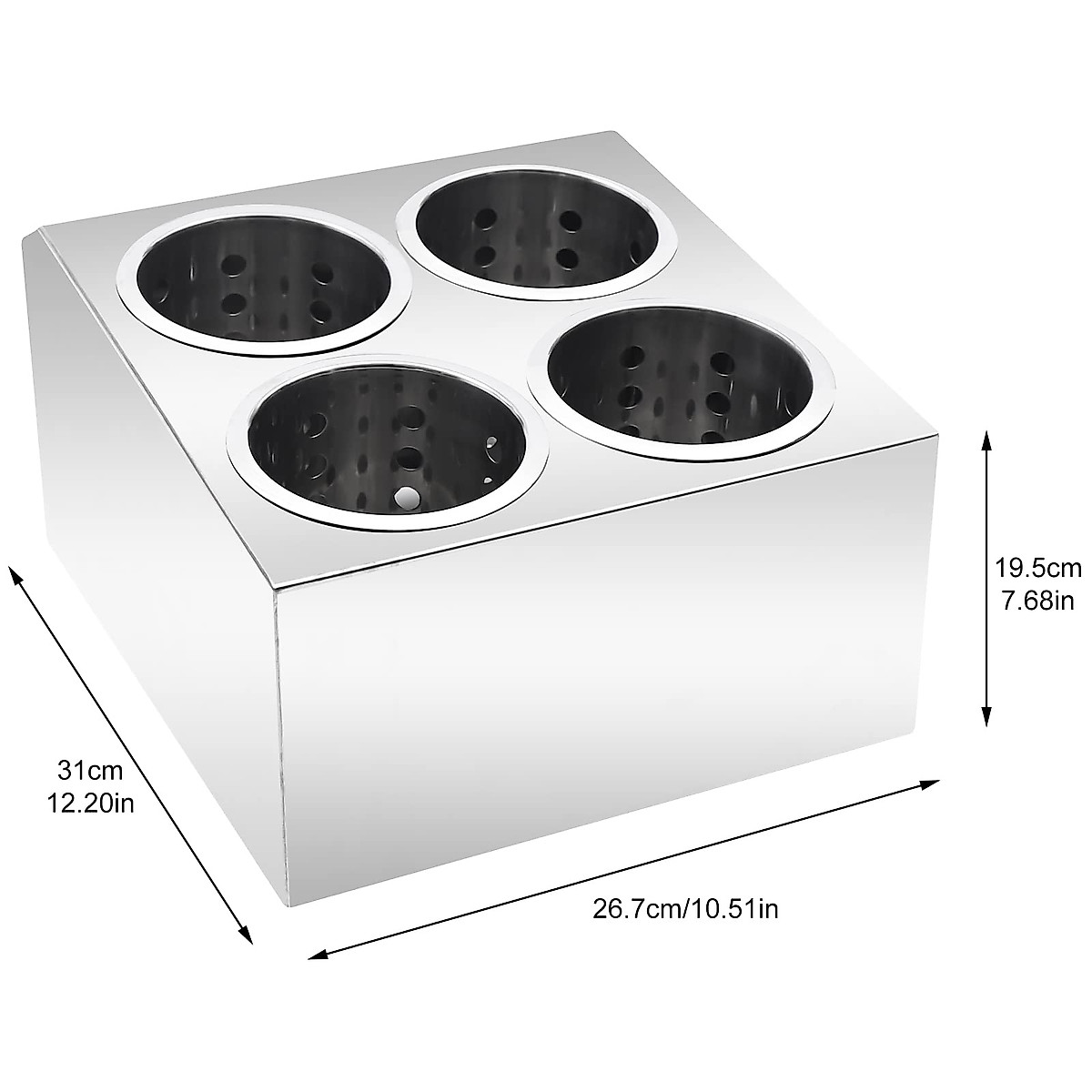 BJTDLLX Commercial 4-Hole Flatware Cylinder Holder with Cups, 4-Compartment Stainless Steel Cylinder Flatware Silverware Caddy Utensil Holder Organizer Canddy Countertop for Restaurant Kitchen