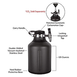 GrowlerWerks uKeg Go Carbonated Growler Beer Gift and Craft Beverage Dispenser for Beer, Soda, Cider, Kombucha and Cocktails, Amazing Gift for Beer Lovers,128 oz, Tungsten